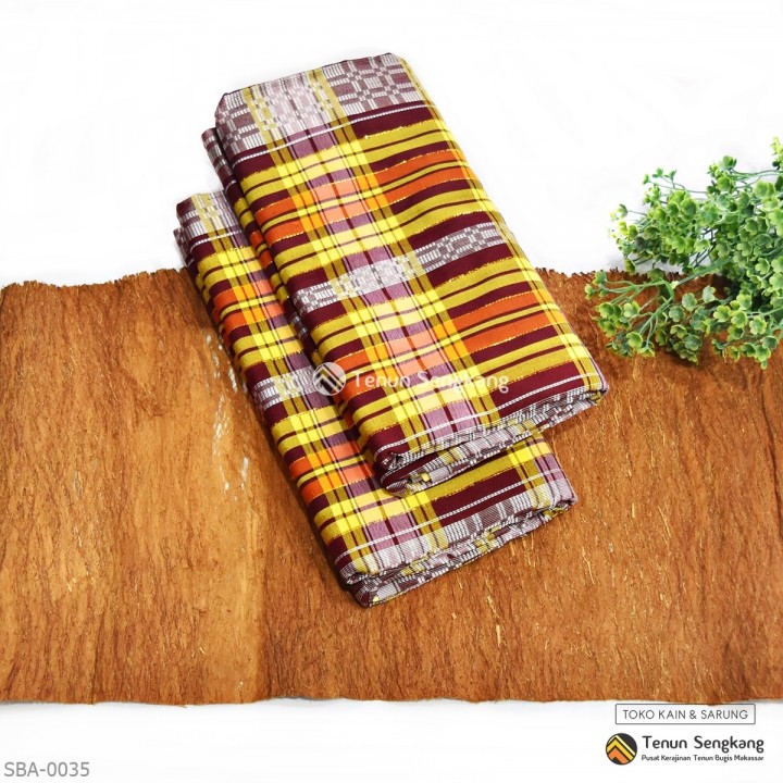 Tenun Sengkang - Sarung Bugis Athirah Jingga Marun Kuning Silver SBA-0035