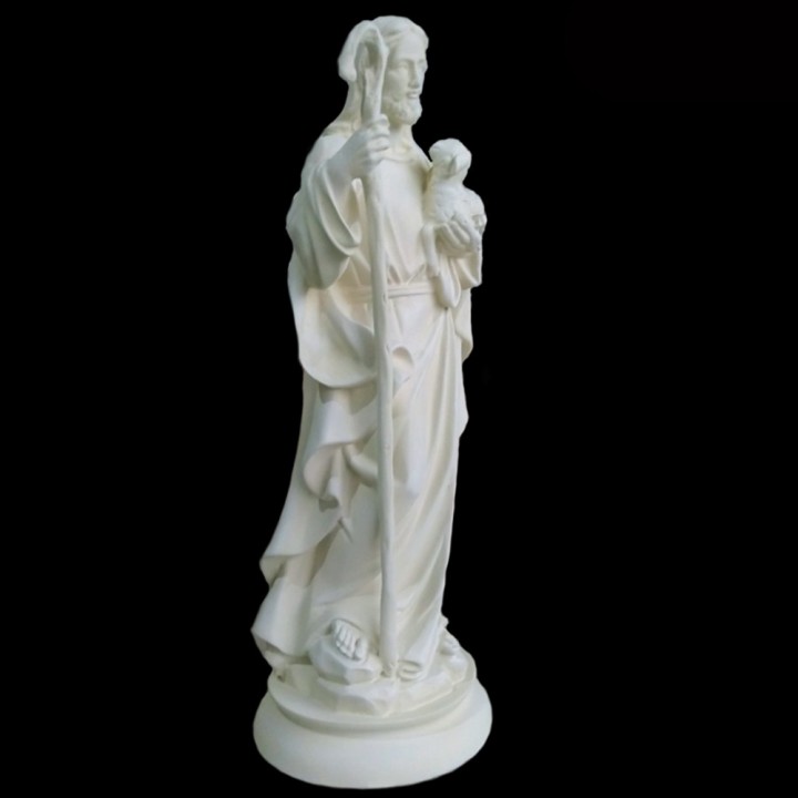 www.yeraya.com - Patung Tuhan Yesus Gendong Domba Putih Gading Padat 30cm