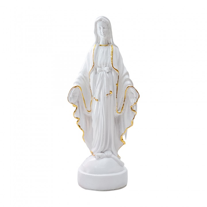 www.yeraya.com - Patung Bunda Maria Tangan Terbuka Putih Lis Gold 20cm