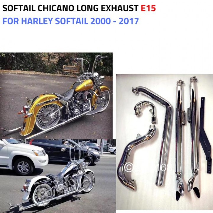 Budung Cycles - SOFTAIL CHICANO LONG EXHAUST E15 YEAR 2000-2017