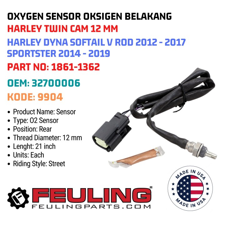 Jack 13 Motor Oxygen Sensor Oksigen Belakang Harley Twin Cam 12 Mm
