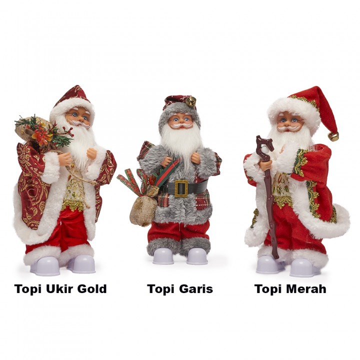 www.yeraya.com - Boneka Santa Elektrik Gerak Lampu Musik 30cm / Baju Ukir