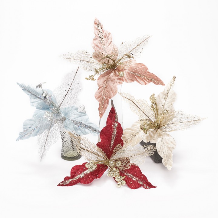 www.yeraya.com - Hiasan Bunga Natal Poinsettia Scarlet 30cm