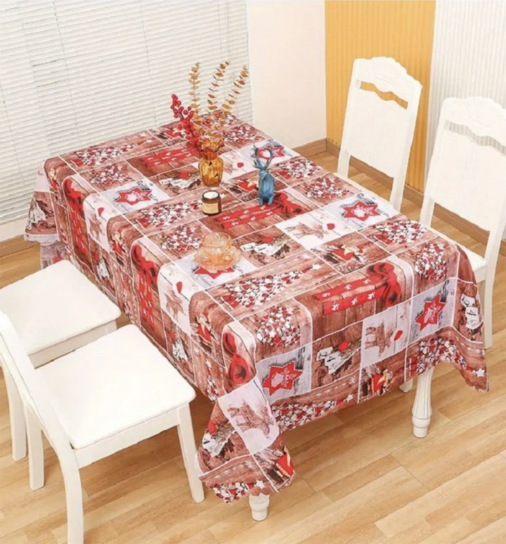 www.yeraya.com - Taplak Meja Natal Bulat 73 cm / Coklat Pita Merah Besar