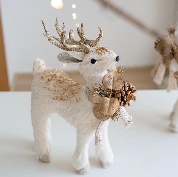 www.yeraya.com - Pajangan Natal Rusa Woodland Natural Putih Glitter ...