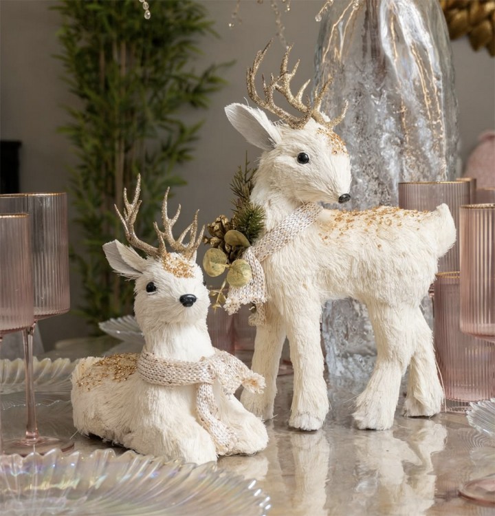 www.yeraya.com - Pajangan Natal Rusa Woodland Natural Putih Glitter ...