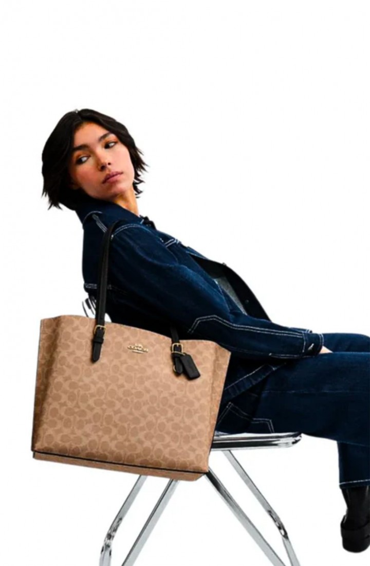 Ready Then Sold - New Coach CV967 Mollie Sign Tote TAN BLACK
