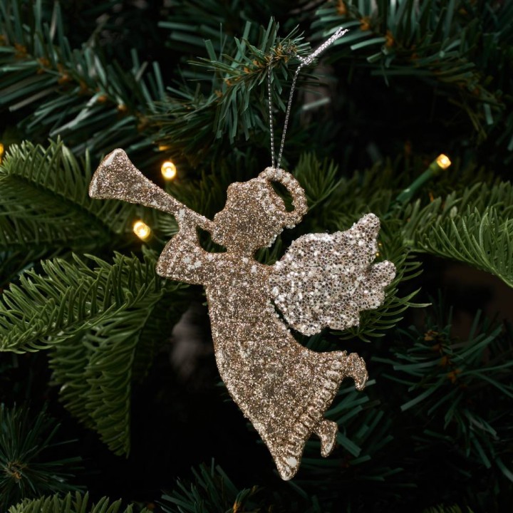 www.yeraya.com - Gantungan Natal Malaikat Terompet Glitter Champagne