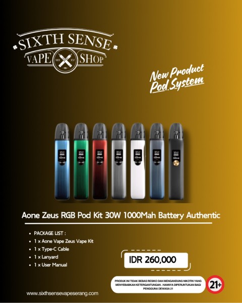 Sixthsensevape - Aone Zeus Pod Kit RGB Colour 30W 1000Mah Battery