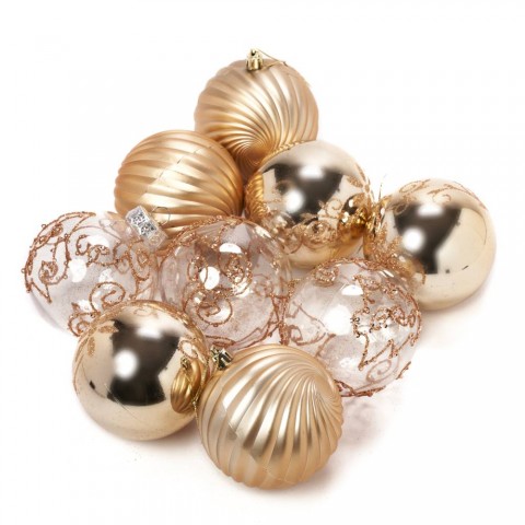 www.yeraya.com - Hiasan Bola Natal Rubee Mix Motif Gold 8cm isi 9